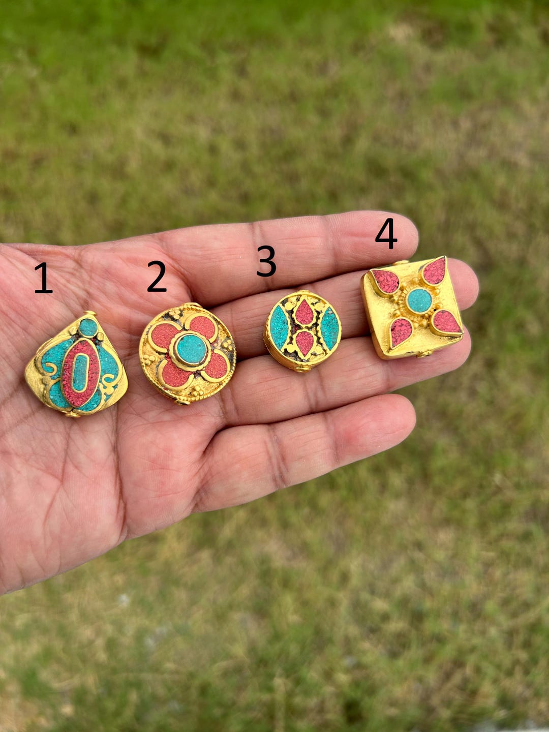 Gold Overlay Coral Turquoise Bead | Handmade Boho Jewelry Supply - Etsy