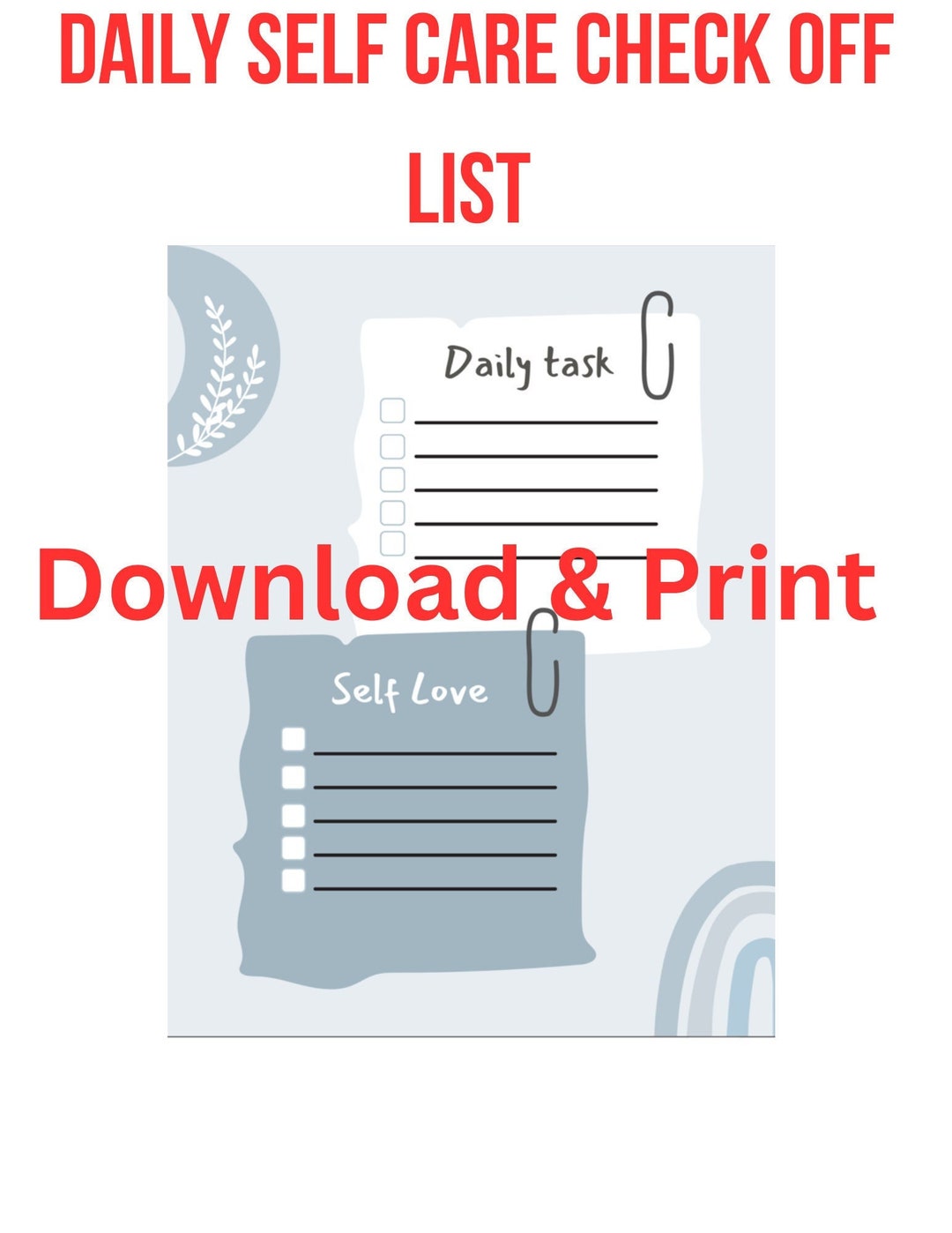 Daily Self Love Check off List Sheet to Plan Your Days Planner - Etsy