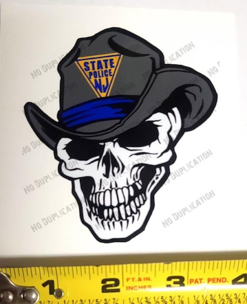 Official NJ State Police Decal Sticker NJSP - Skull With Gray Hat - Etsy