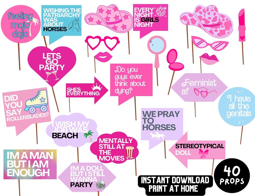 Funny Pink Party Props, Photo Booth Props, Printable Party Decor Straws ...