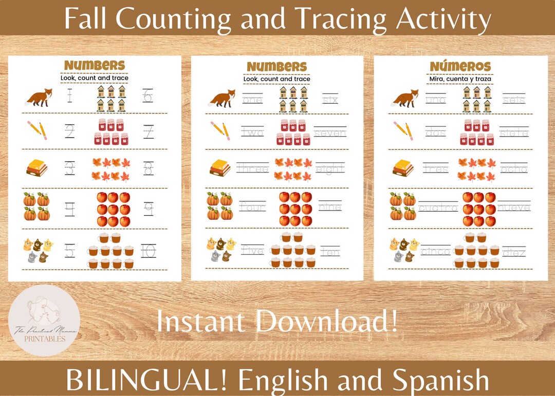 Fall Counting Worksheet: Montessori Tracing Activity (PDF Download) - Etsy