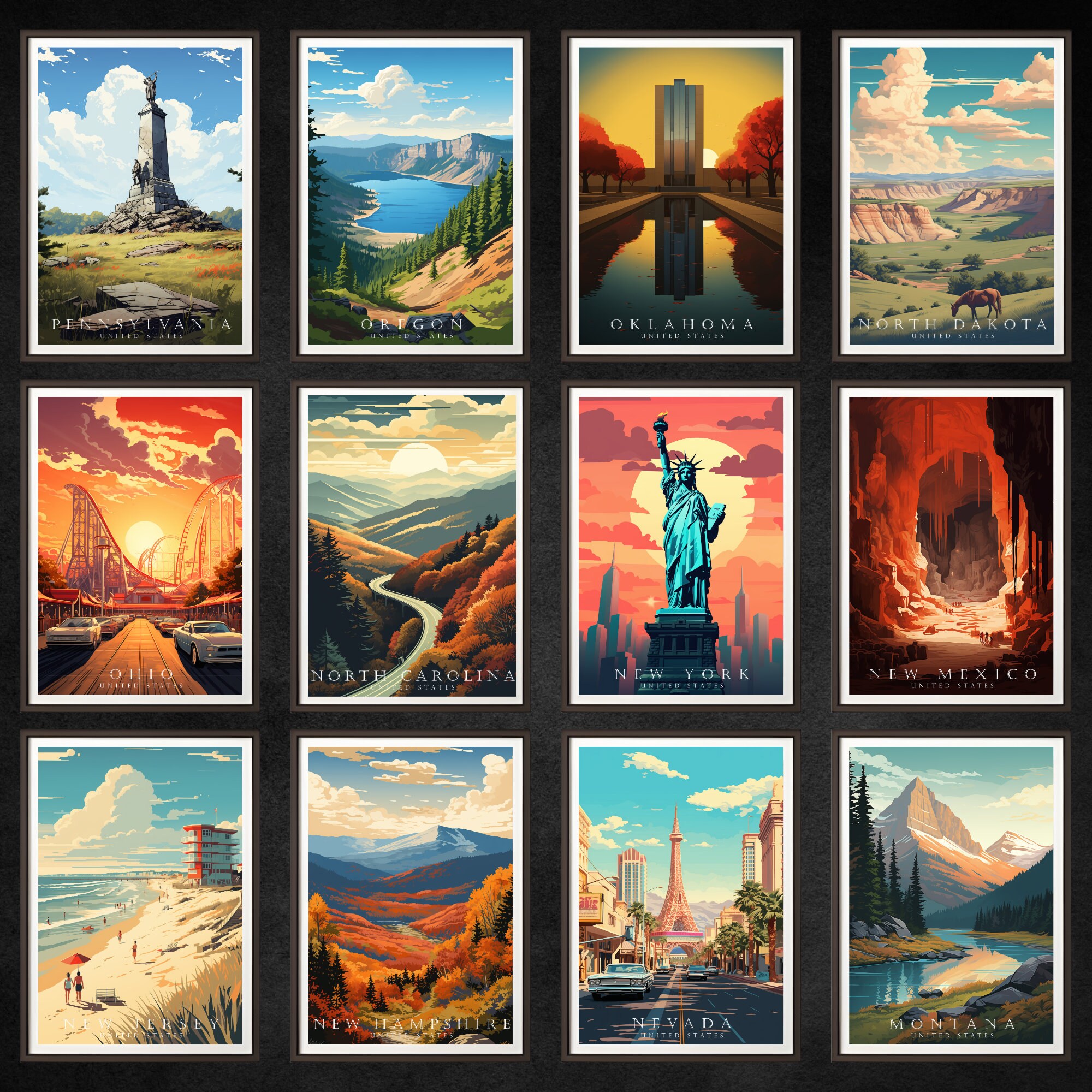 50 U.S. States Collection Vintage Print, Digital Posters, Travel Prints ...