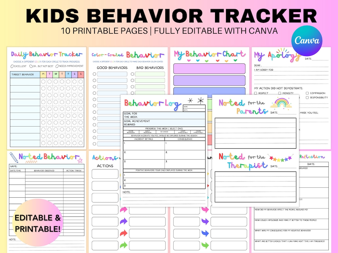 Kids Behavior Tracker, Printable Behaviour PDF, Editable Canva, Kids ...