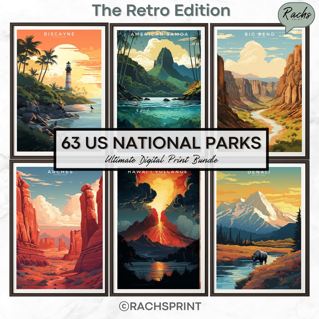 63 National Parks in USA, Digital Posters, Digital Prints, National ...