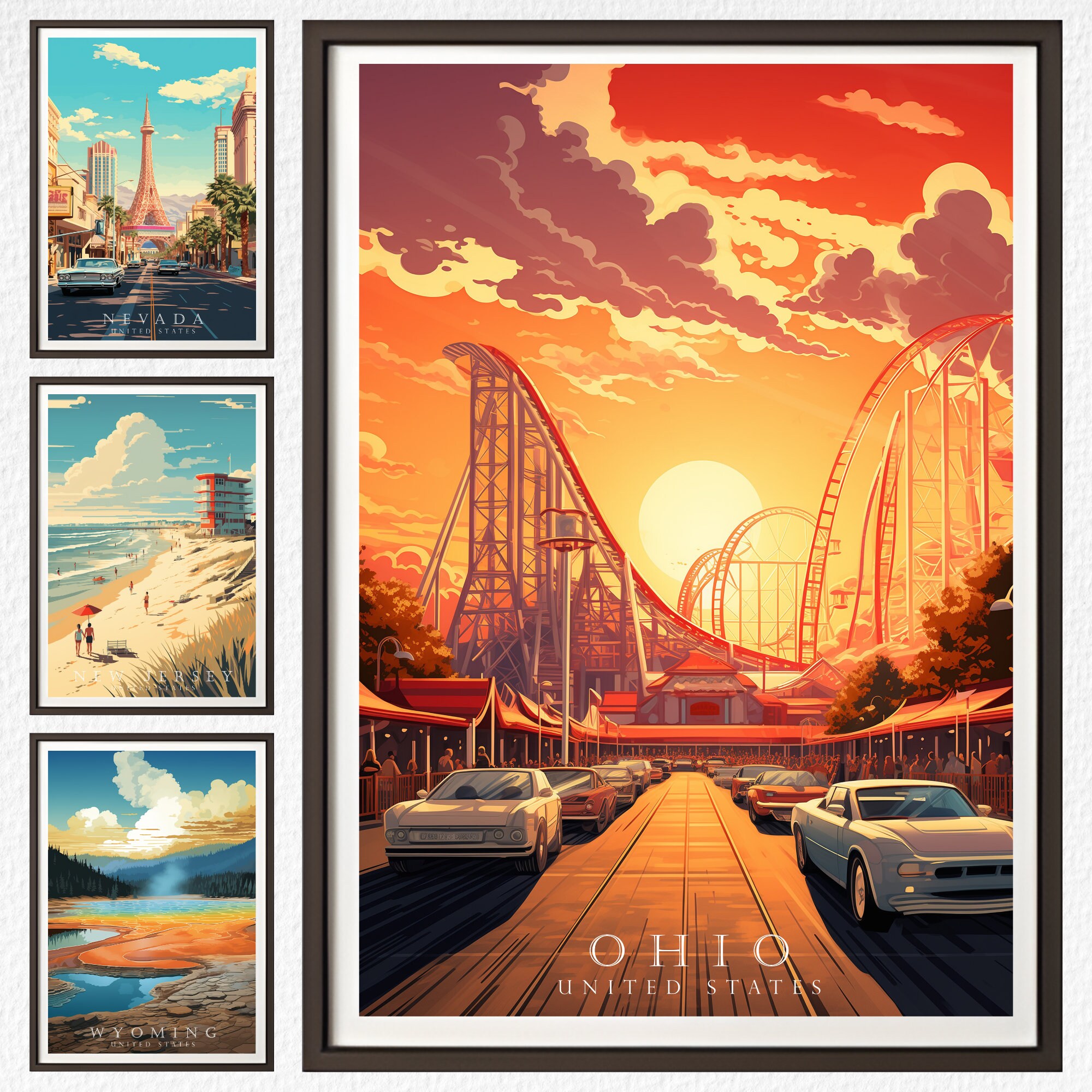 50 U.S. States Collection Vintage Print, Digital Posters, Travel Prints ...