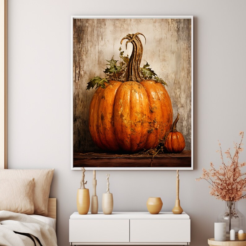 Printable Pumpkin Still Life Painting for Autumn, Featuring a Rustic ...