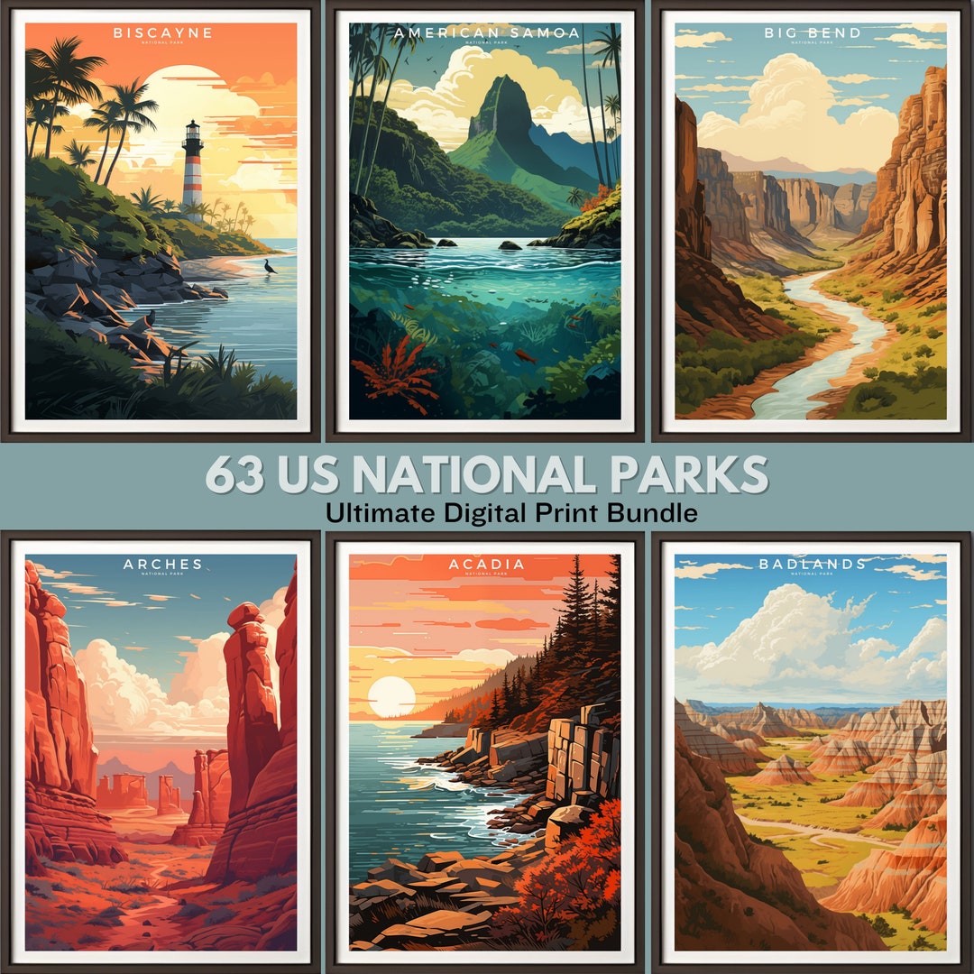 63 National Parks in USA, Digital Posters, Digital Prints, National ...