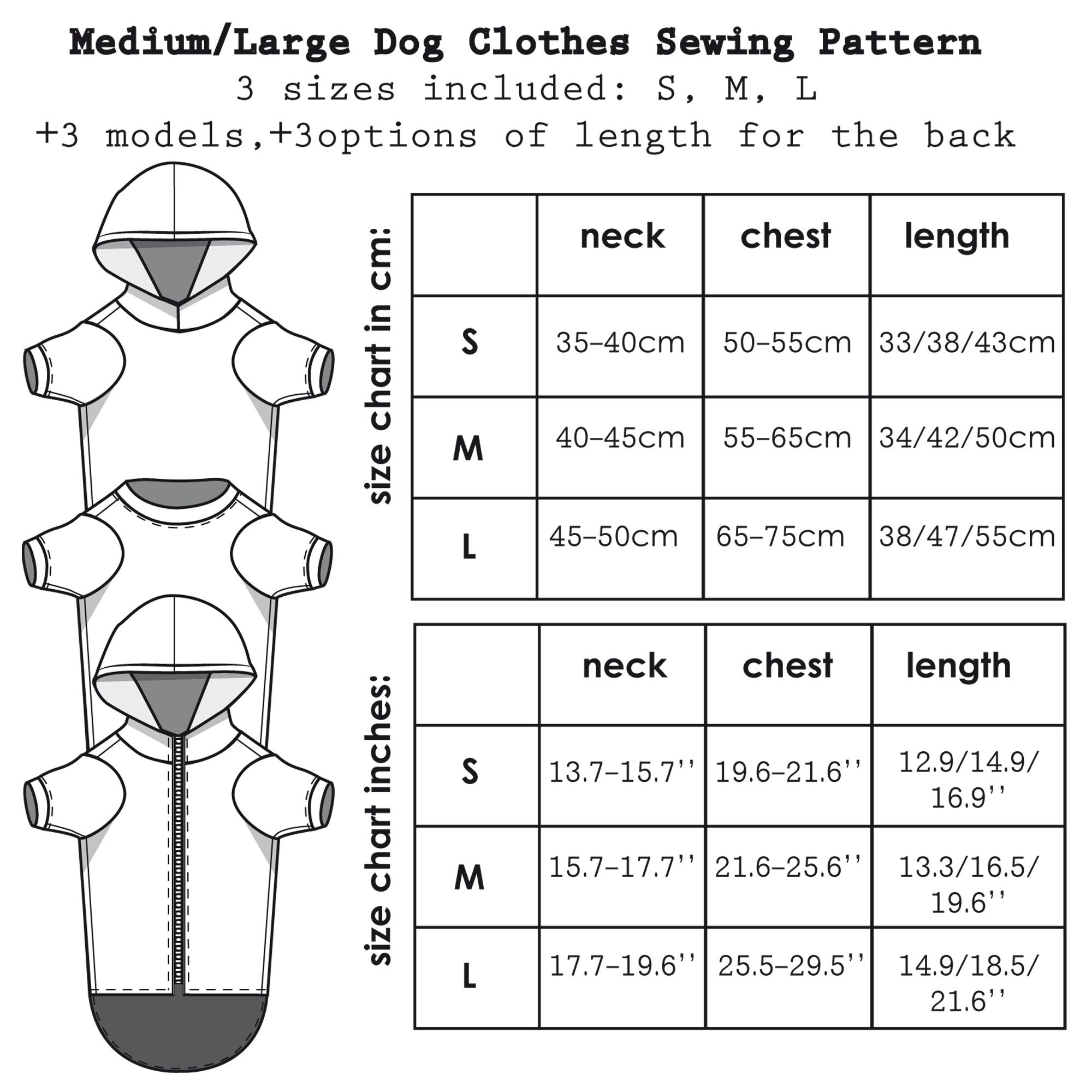 Dog Clothes Sewing Pattern: Hoodie, T-shirt, Sweatshirt (PDF Pattern ...
