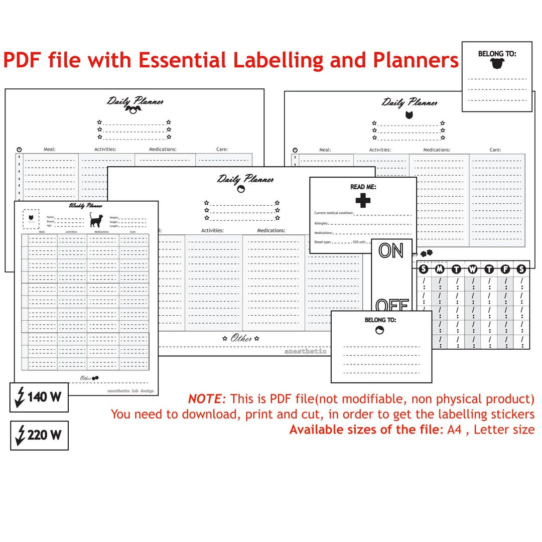 Essential Labelling Stickers PDF File Pet Daily Planner Pdf - Etsy