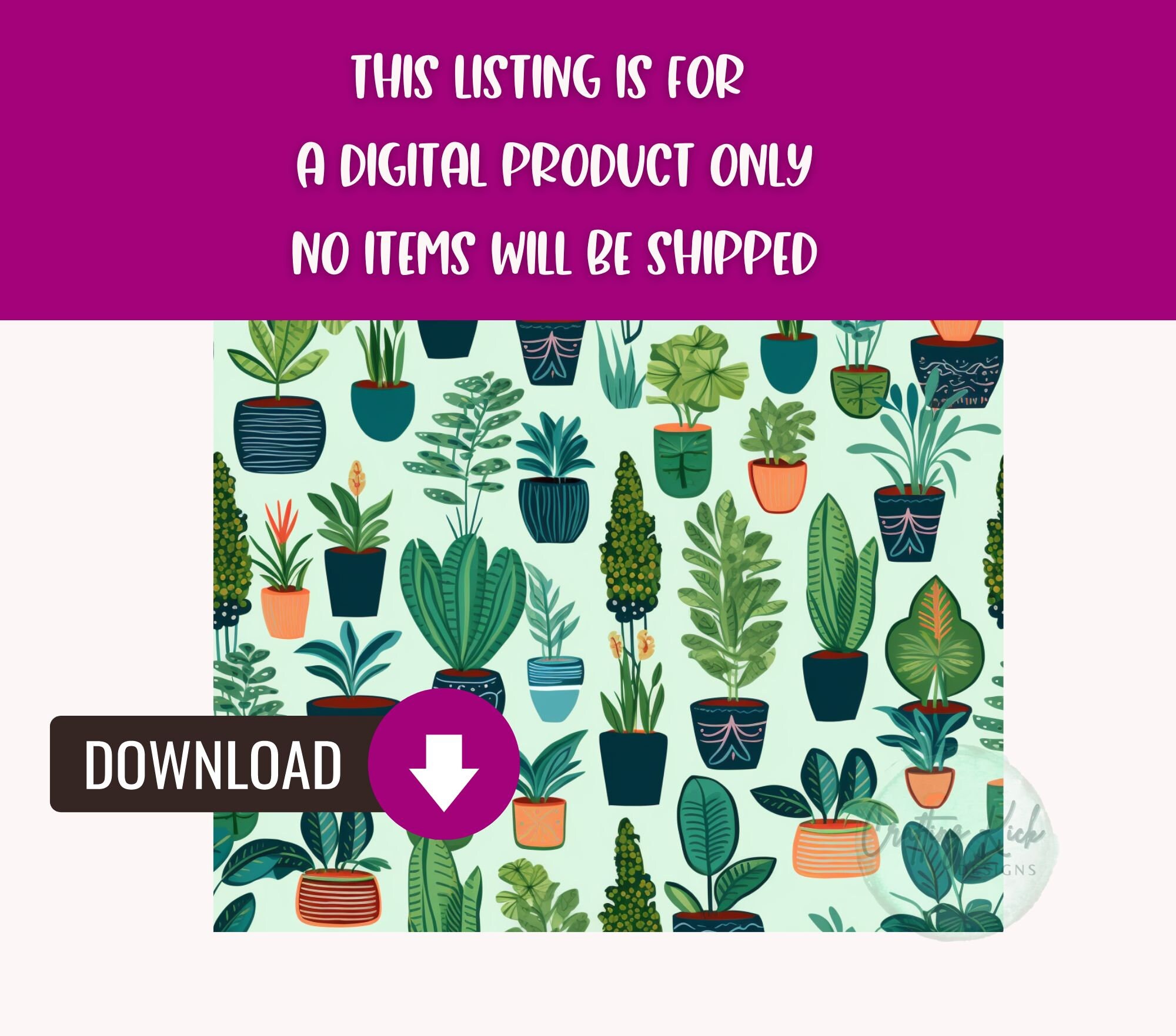 Houseplant Tumbler Continuous Wrap PNG Sublimation Design, Instant ...