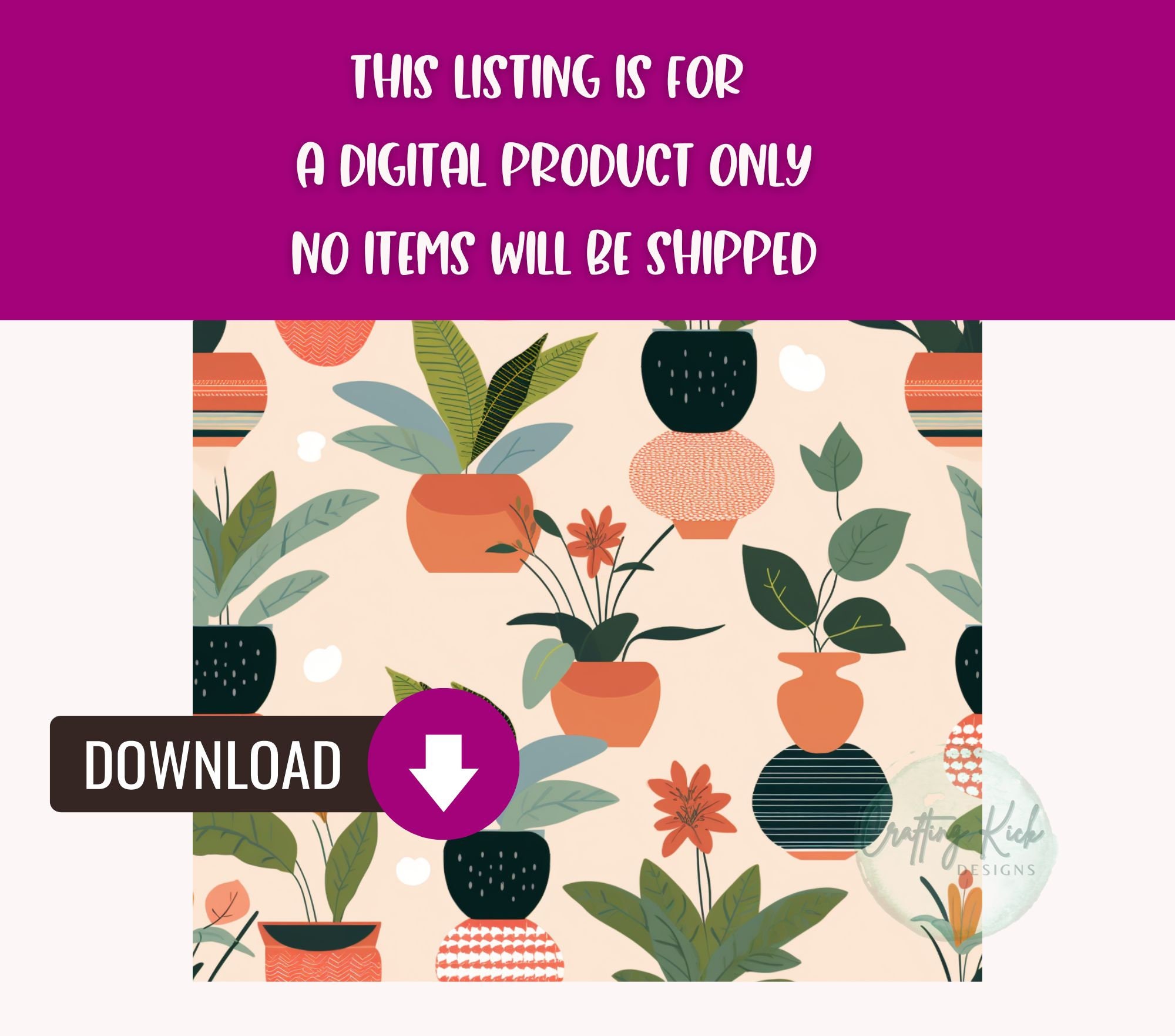 Houseplant Tumbler Continuous Wrap PNG Sublimation Design, Instant ...