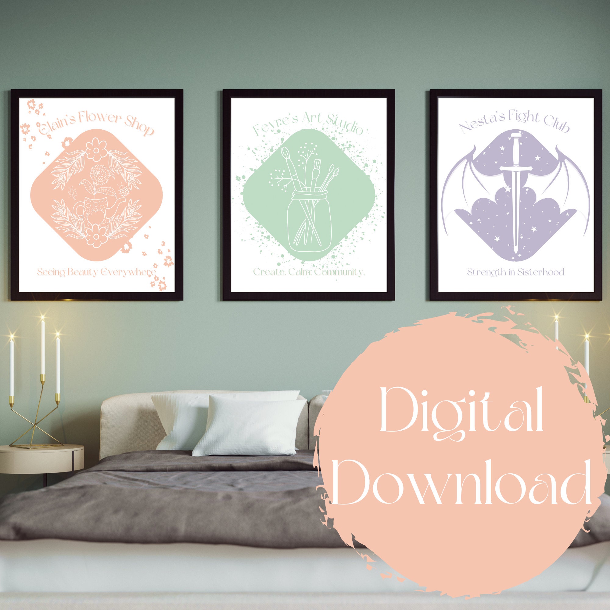 Archeron Sisters Posters, ACOTAR Inspired Art Prints, Feyre, Elain ...