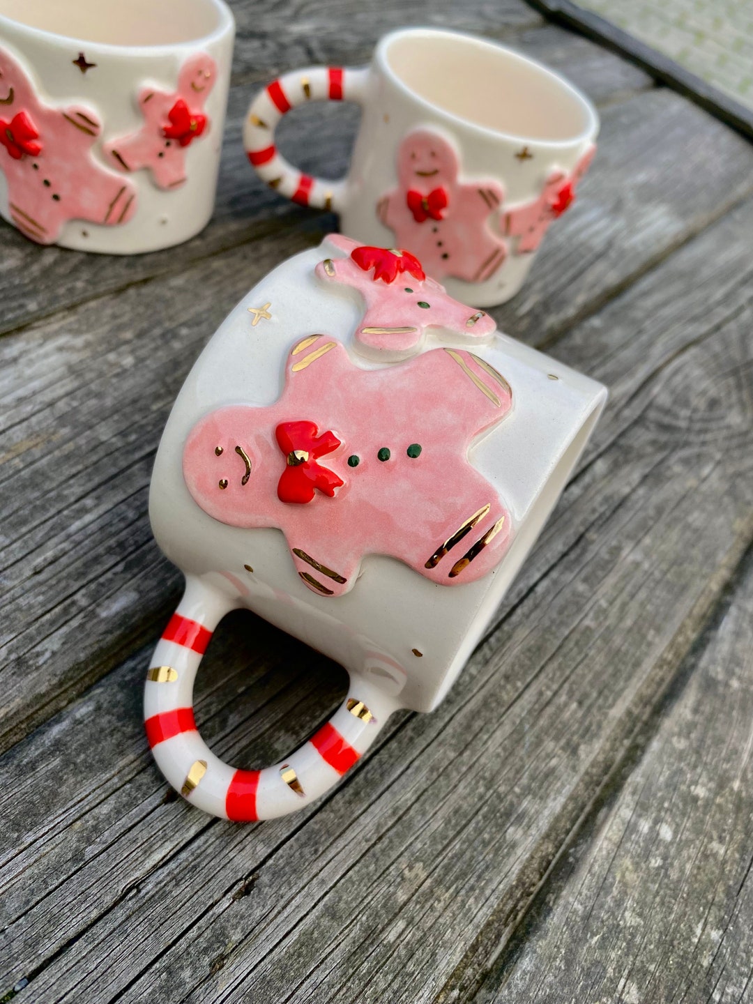 Christmas Pink Gingerbread Man Coffee Mug Handmade Christmas - Etsy