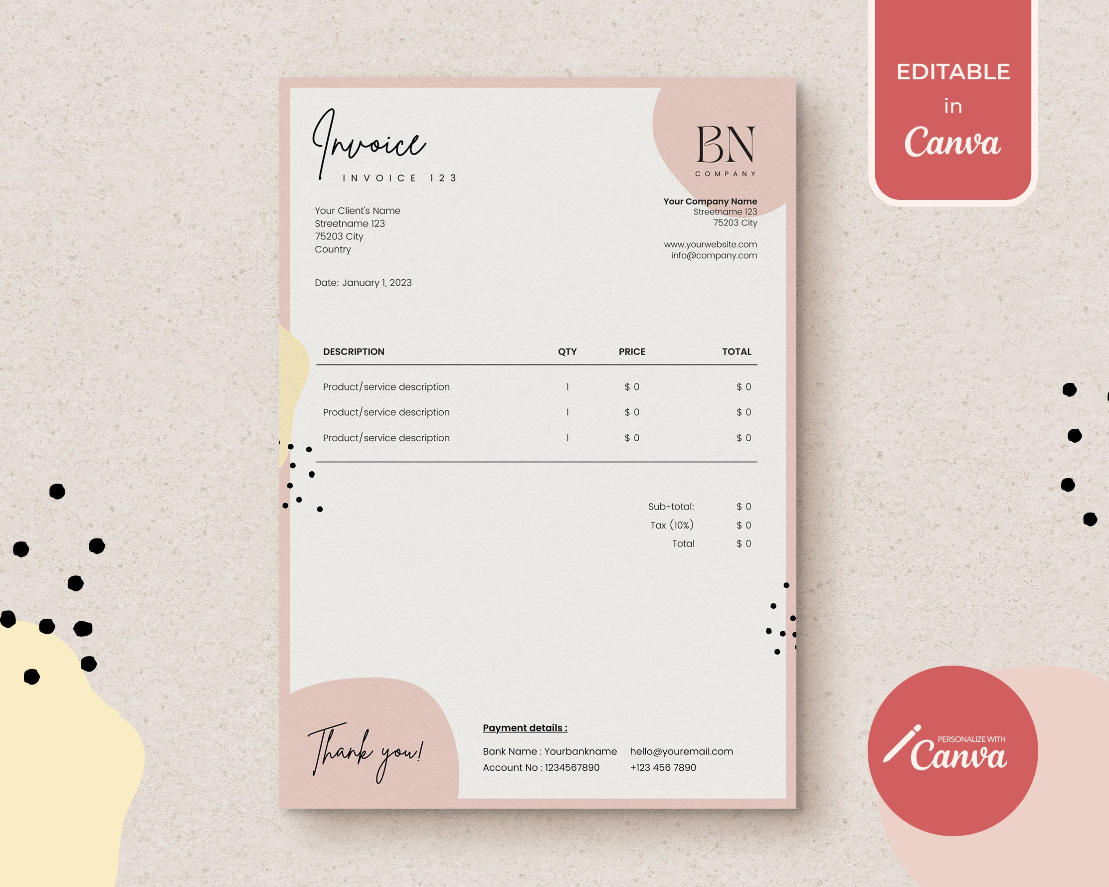 Boho Invoice Template Editable Small Business Invoice Digital Template ...