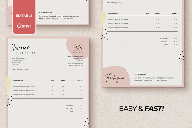 Boho Invoice Template Editable Small Business Invoice Digital Template ...