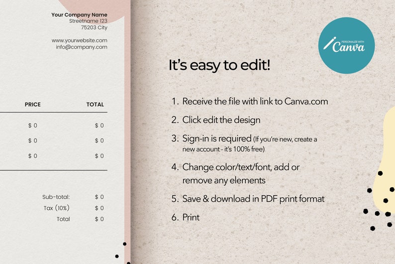 Boho Invoice Template Editable Small Business Invoice Digital Template ...