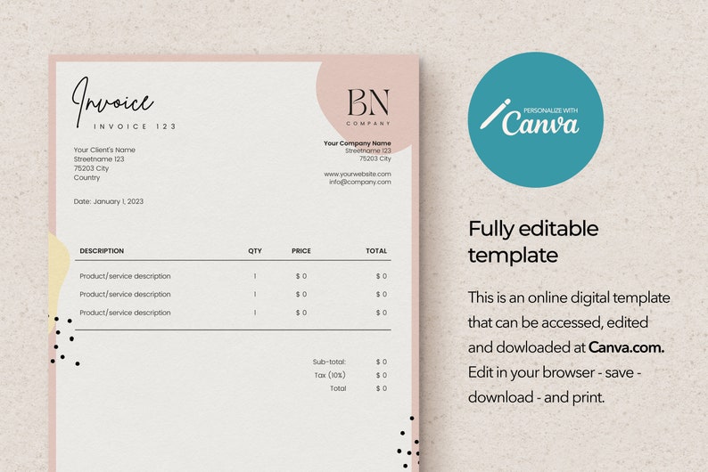 Boho Invoice Template Editable Small Business Invoice Digital Template ...