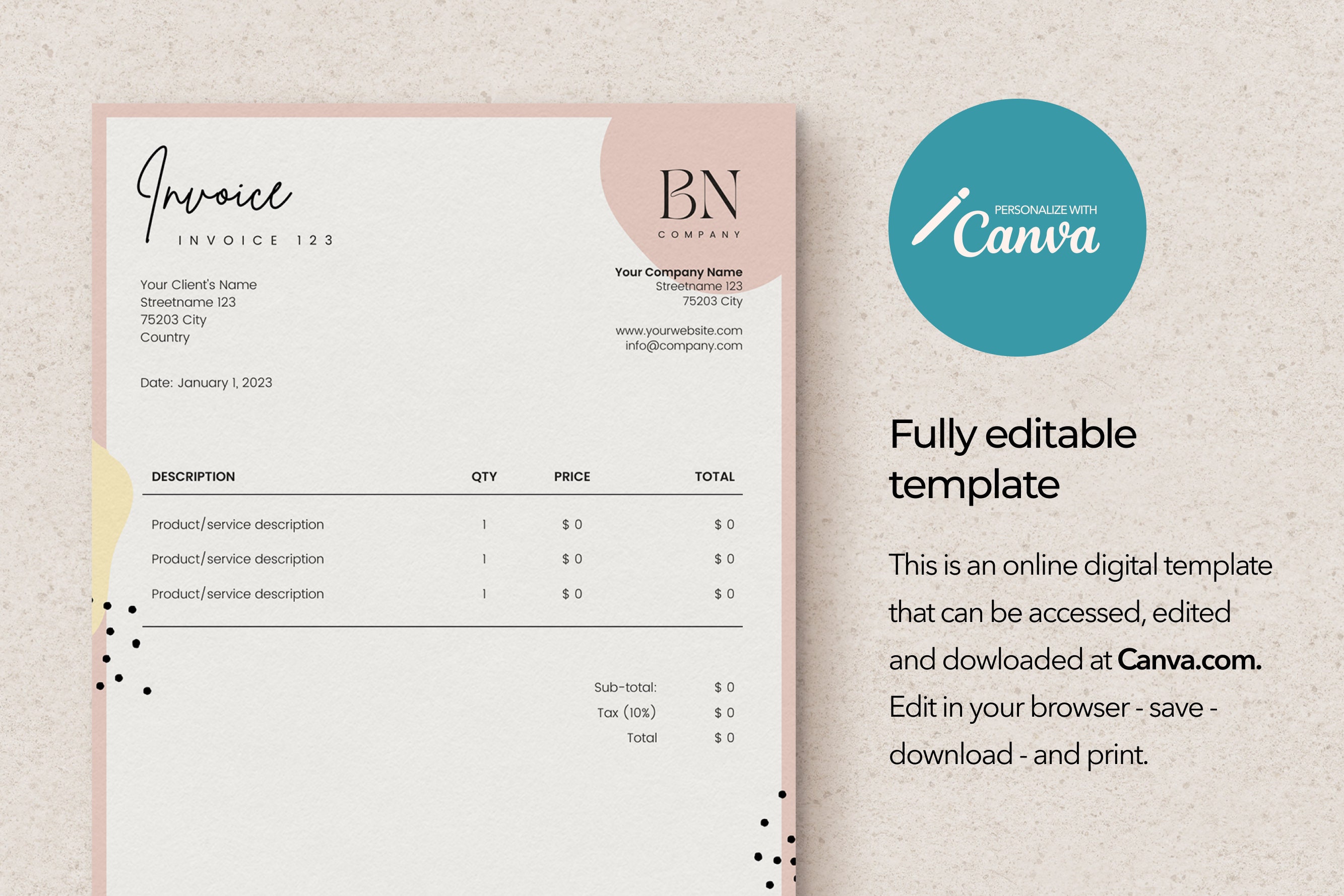 Boho Invoice Template Editable Small Business Invoice Digital Template ...