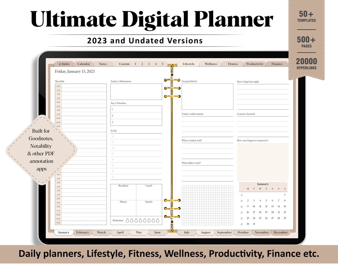 2023 Digital Planner, Undated Digital Planner, Goodnotes Planner, iPad ...