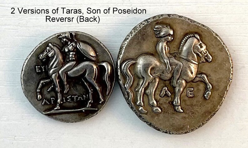 2 Versions of Taras Coin.son of Poseidon, Tarentine Cavalry and ...