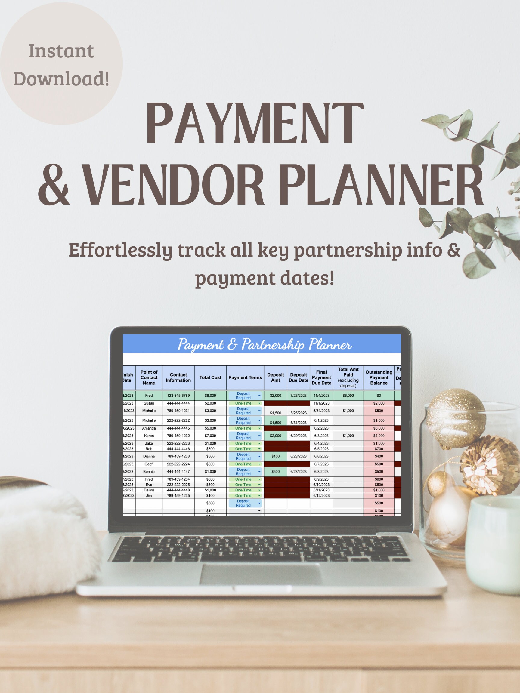Personal Event Digital PAYMENT & PARTNERSHIP Planner Template Check ...