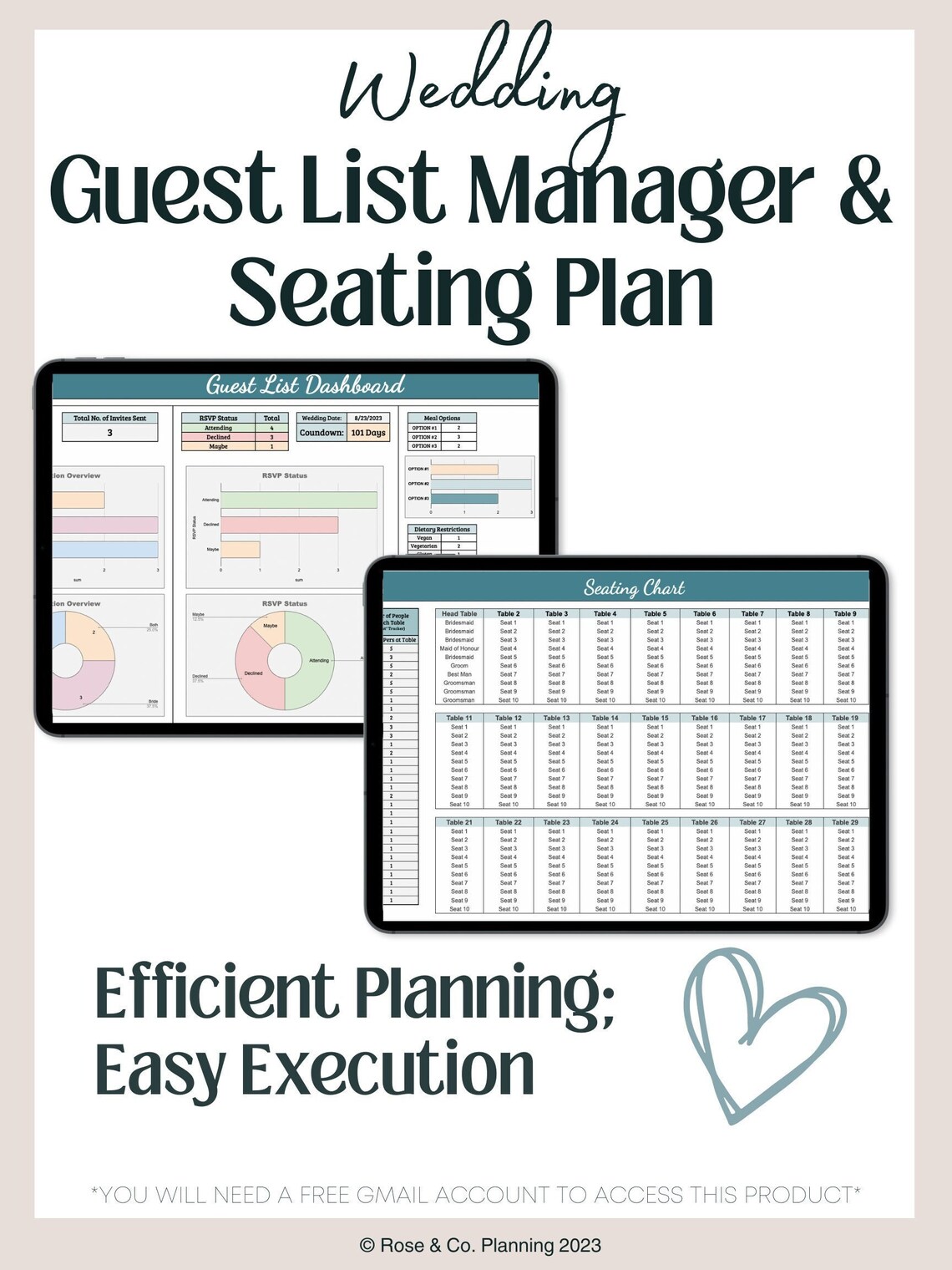 Guest List Spreadsheets & Seating Plan BUNDLE. Digital WEDDING Planner ...