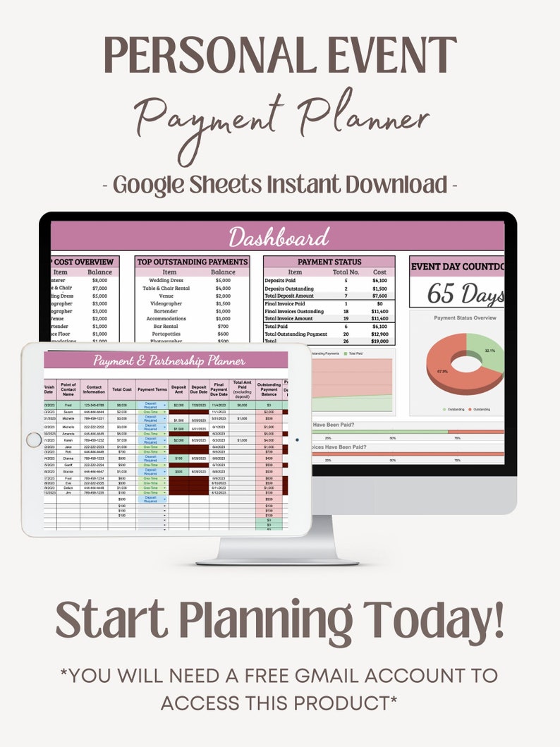 Personal Event Digital PAYMENT & PARTNERSHIP Planner Template; Check ...