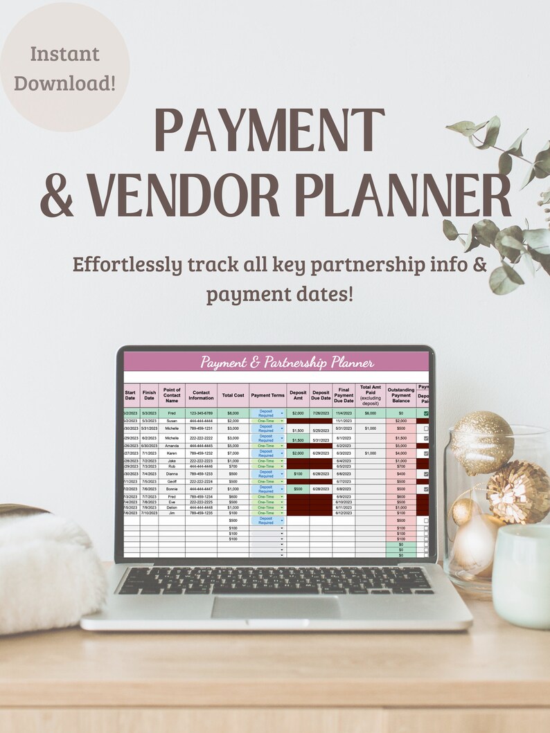 Personal Event Digital PAYMENT & PARTNERSHIP Planner Template; Check ...