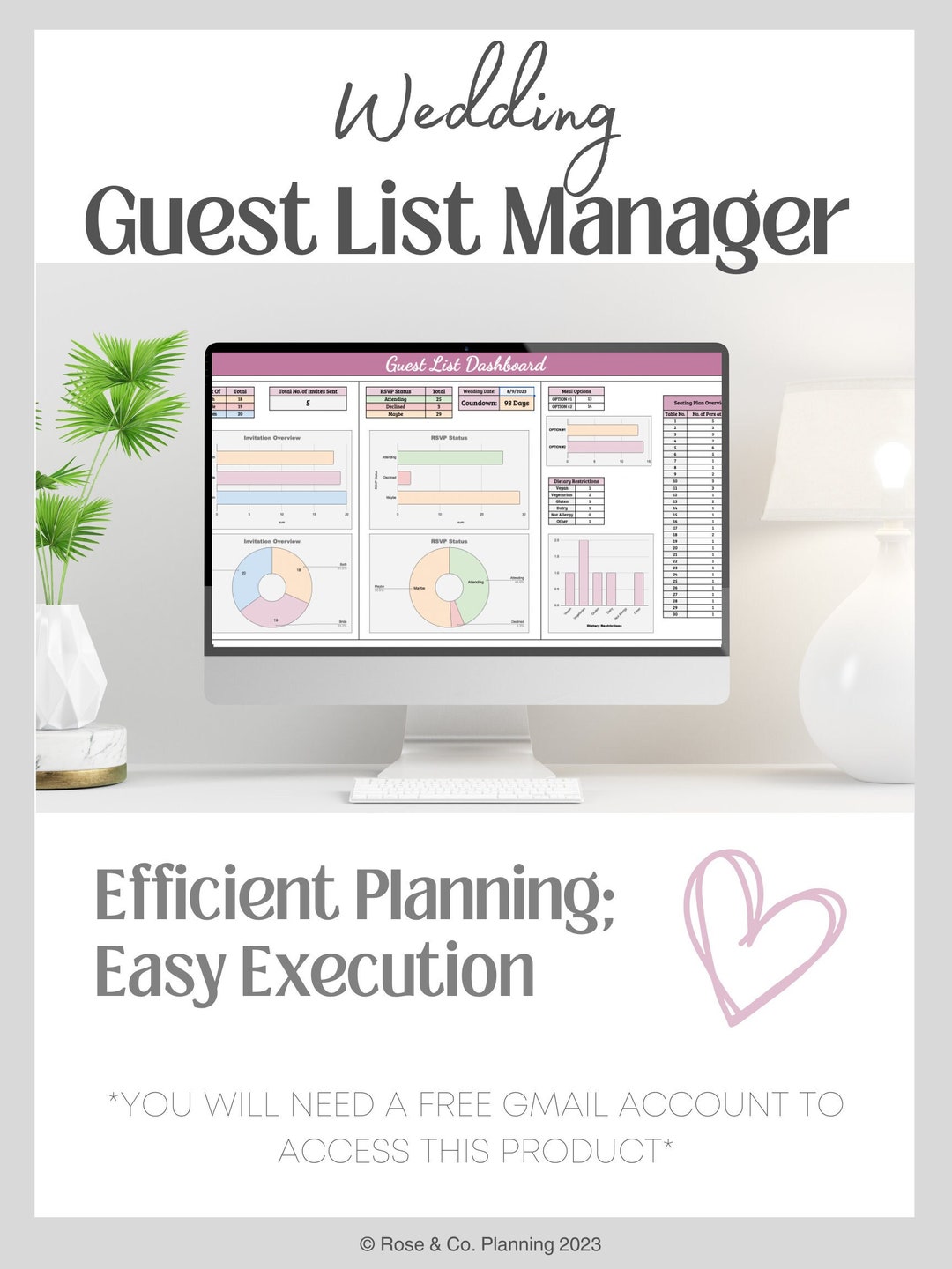 Digital GUEST LIST Wedding Tracker. Google Sheets Dashboard. Instant ...
