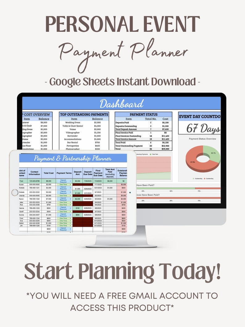Personal Event Digital PAYMENT & PARTNERSHIP Planner Template Check ...