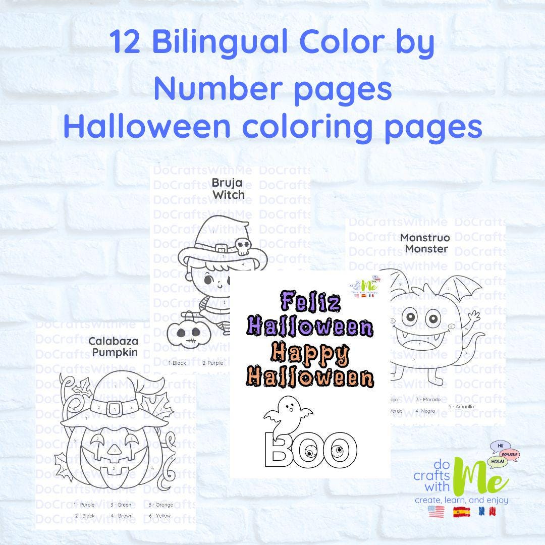 Printable Bilingual Halloween Color-by-number | Fun English Spanish ...