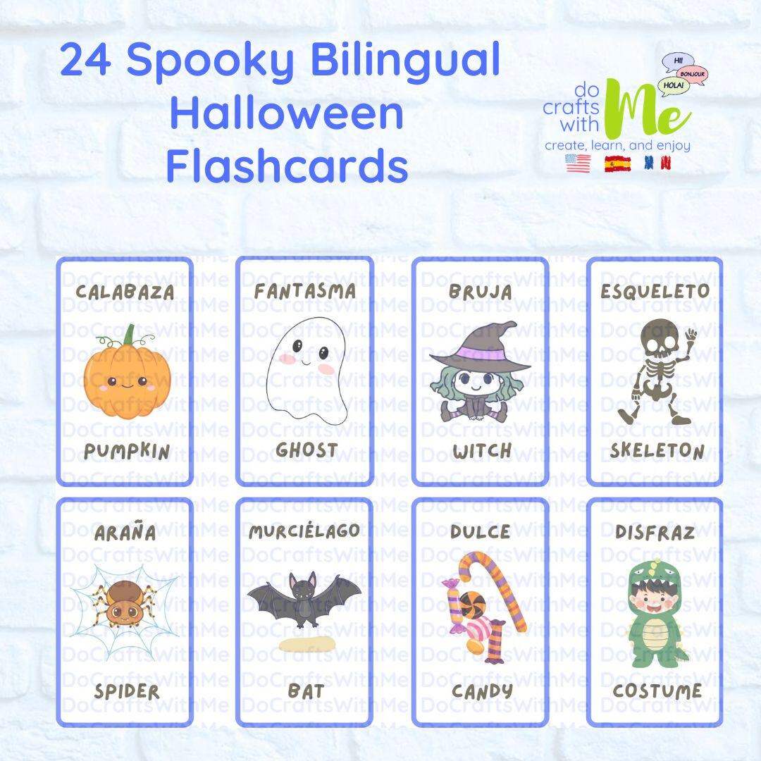 Printable Bilingual Halloween Flashcards Print & Cut English-spanish ...