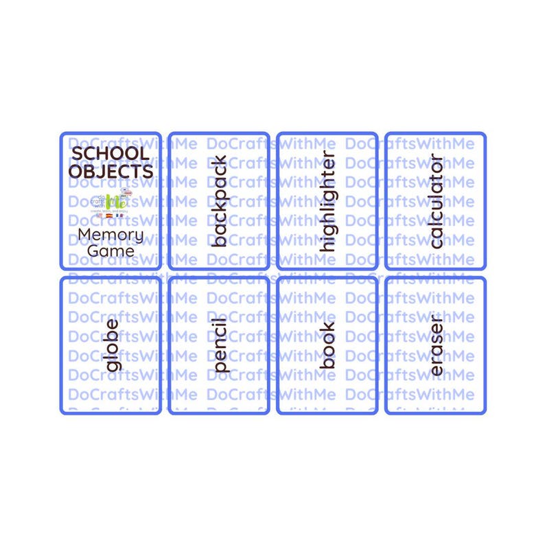 Bilingual Memory Game Printable School Objects English-spanish ...
