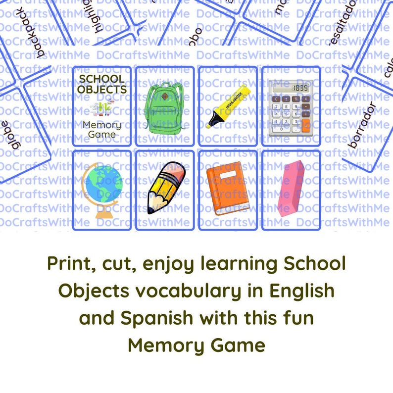 Bilingual Memory Game Printable School Objects English-spanish ...