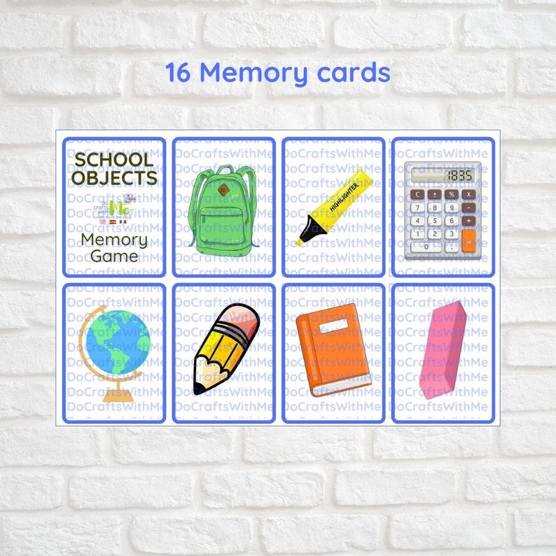 Bilingual Memory Game Printable | School Objects Matching Cards ...