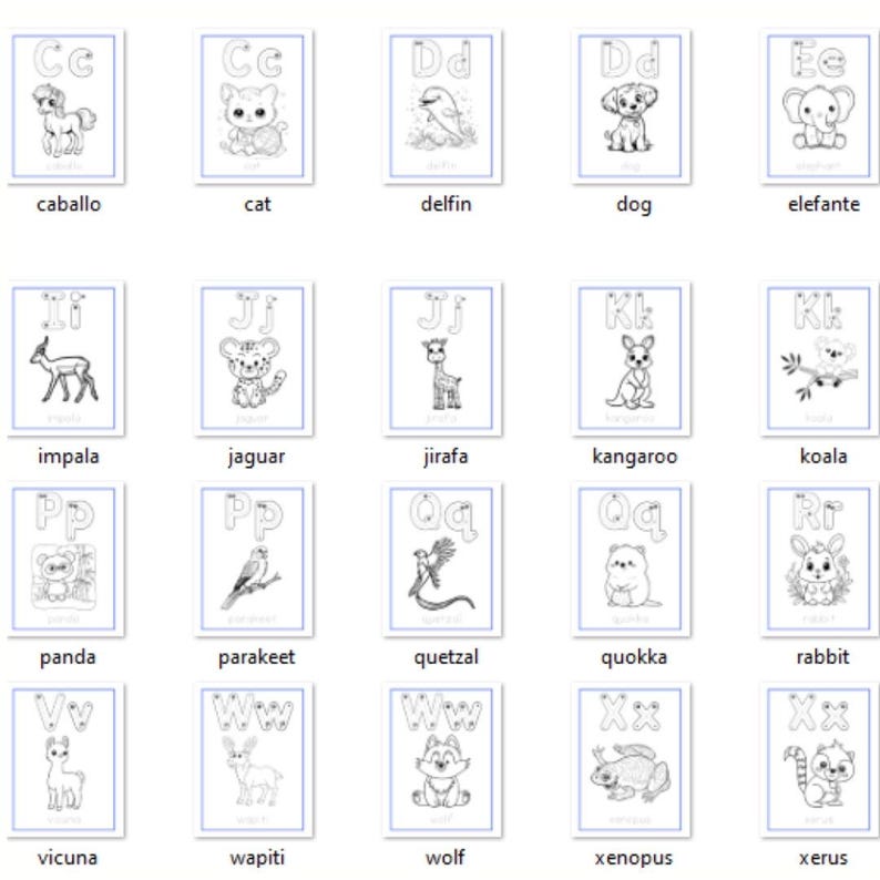 Print and Trace Bilingual Animal Alphabet Coloring Book, Printable ...