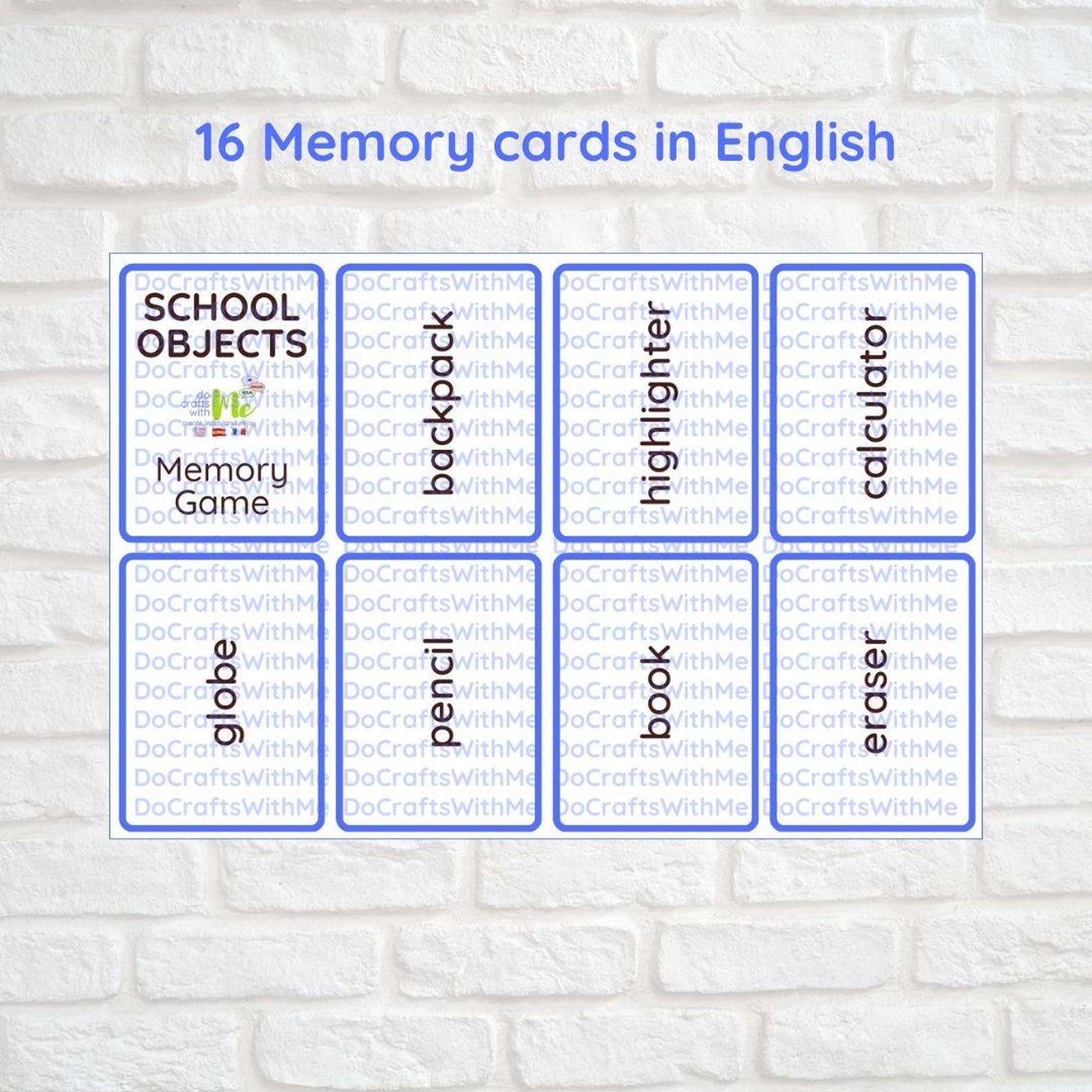 Bilingual Memory Game Printable | School Objects Matching Cards ...