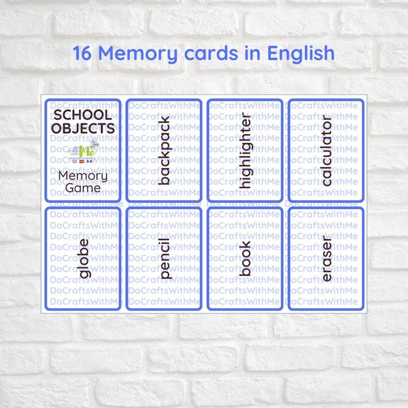 Bilingual Memory Game Printable | School Objects Matching Cards ...