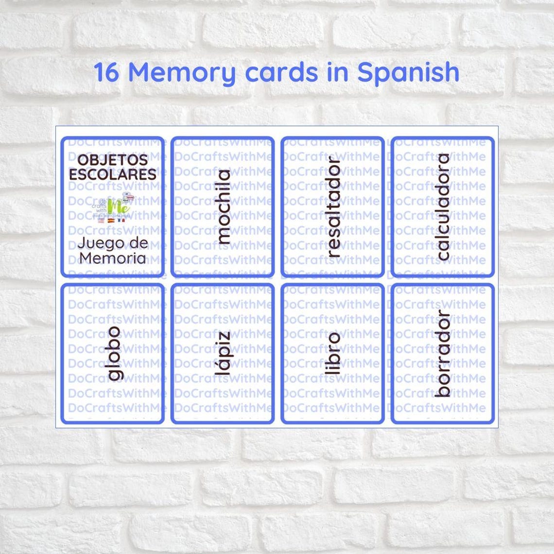 Bilingual Memory Game Printable | School Objects Matching Cards ...
