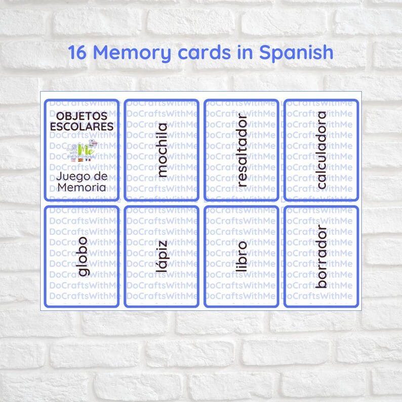 Bilingual Memory Game Printable | School Objects Matching Cards ...
