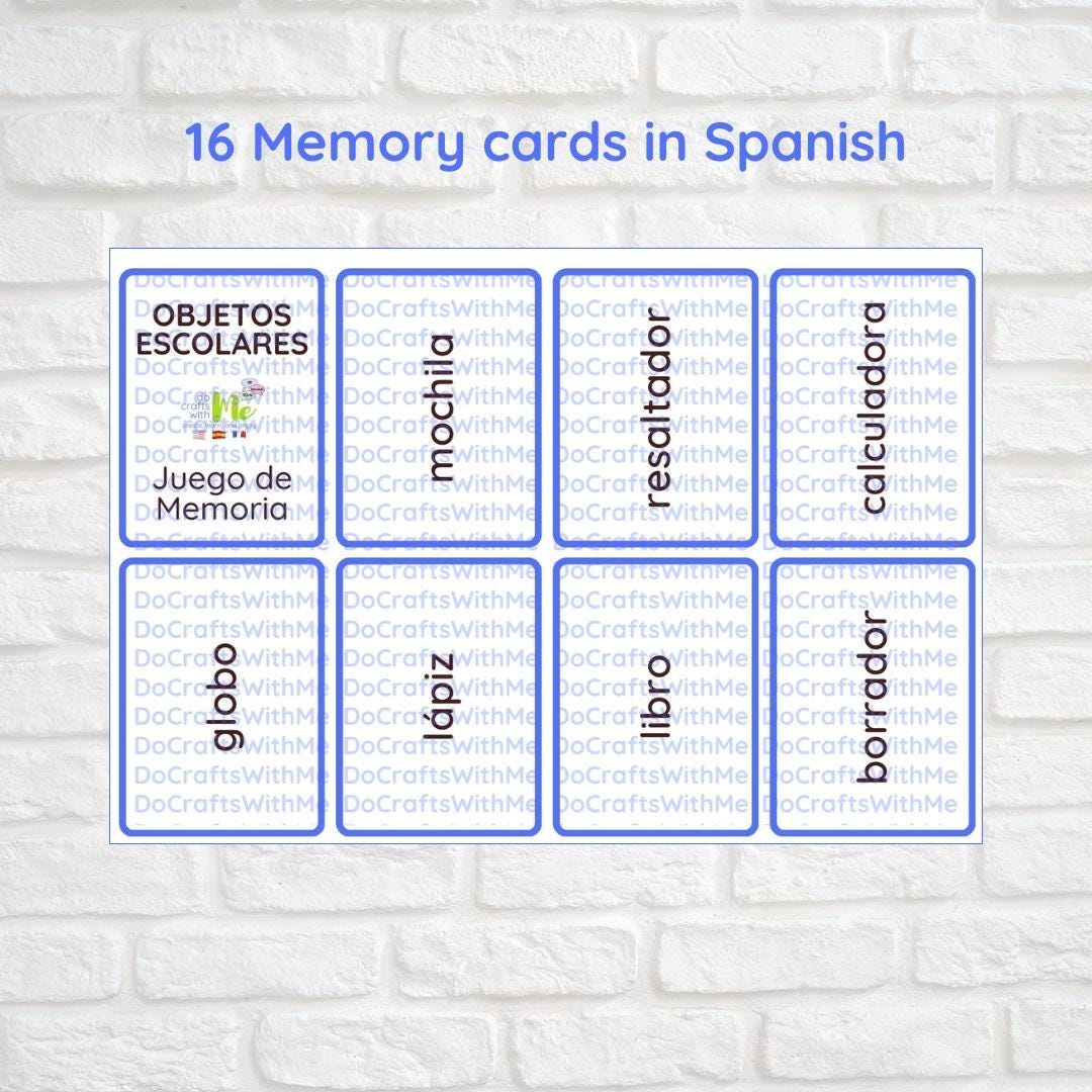 Bilingual Memory Game Printable | School Objects Matching Cards ...