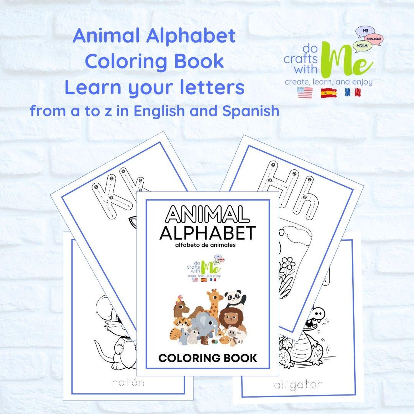 Print and Trace Bilingual Animal Alphabet Coloring Book, Printable ...