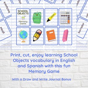 Bilingual Memory Game Printable | School Objects Matching Cards ...