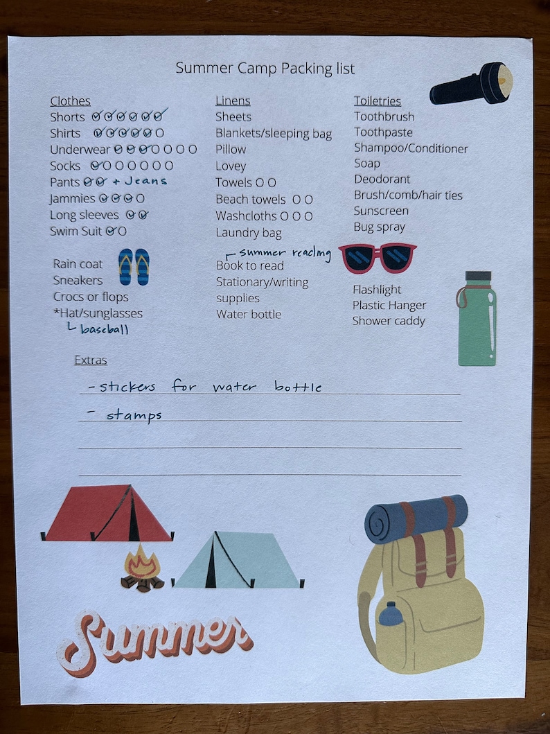 Summer Camp Packing List - Etsy