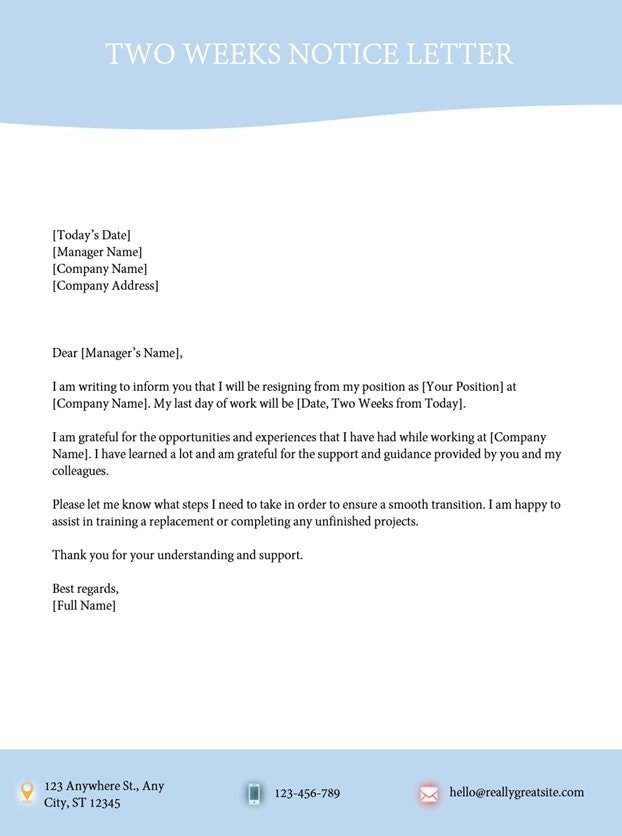 Two Week Notice Letter - Etsy