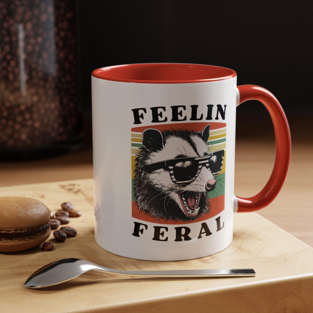 Feelin Feral Possum Ceramic Coffee Mug Opossum Tea Cup Retro Street Cat ...