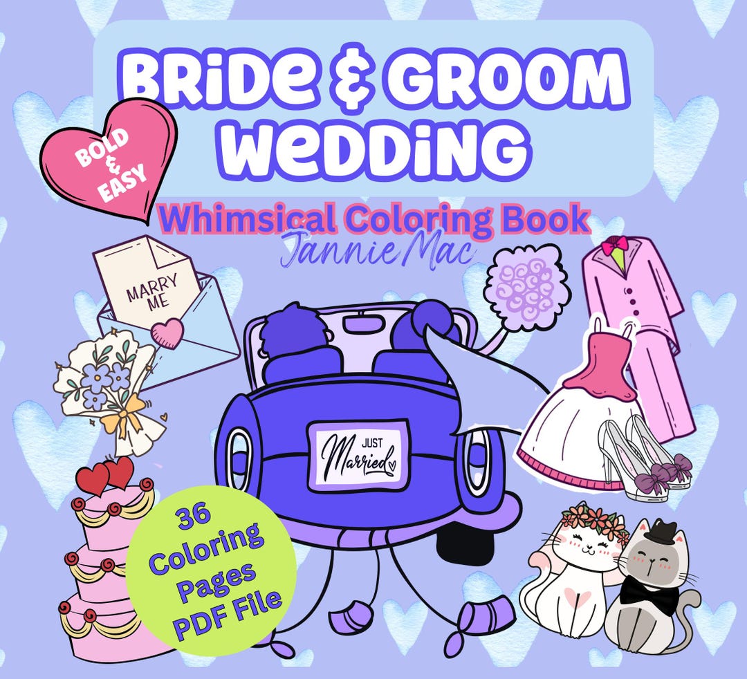 Wedding Coloring Book Bride and Groom, Bold and Easy, 36 Digital FUN ...