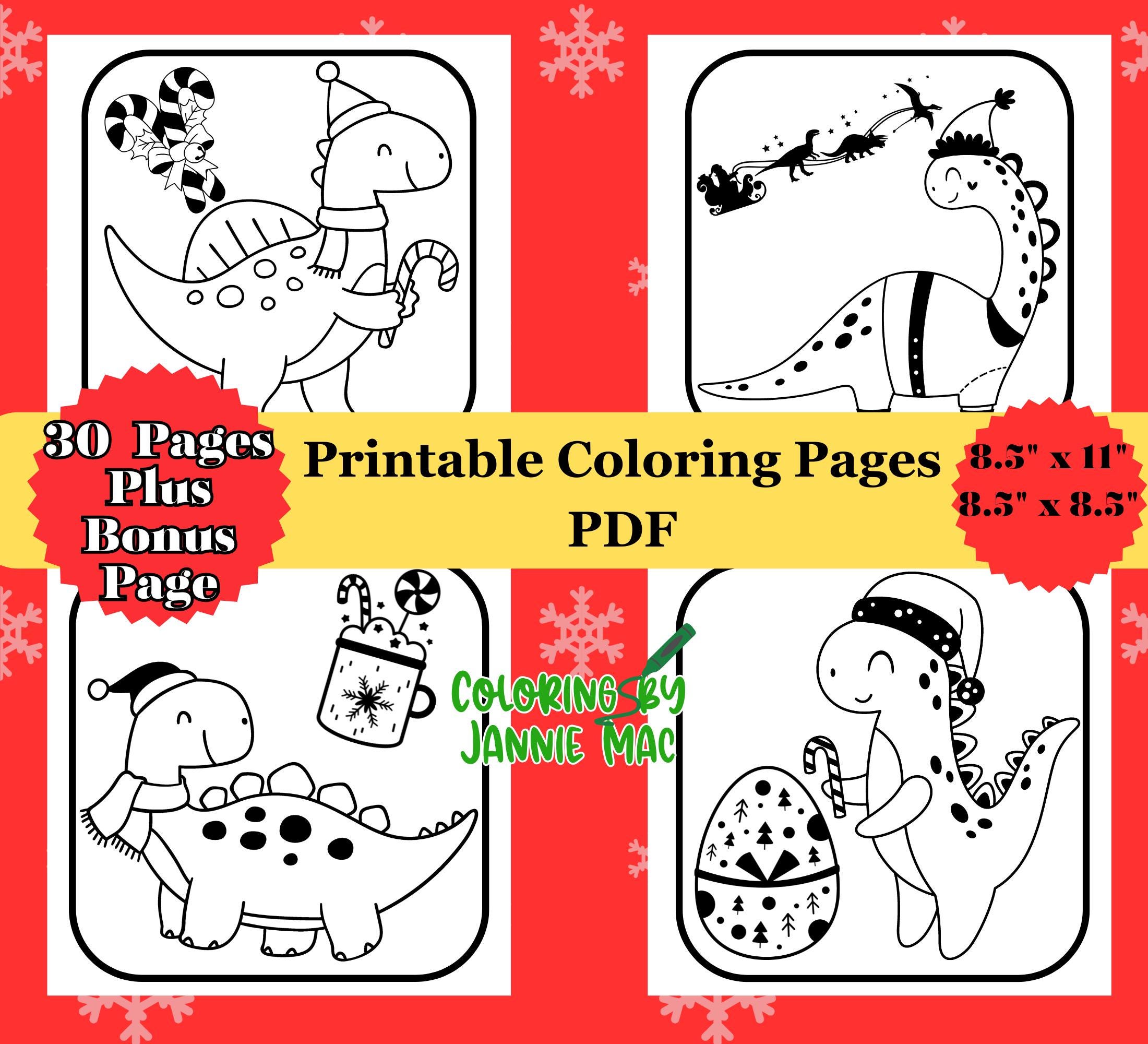 Bold and Easy Christmas Dinosaurs Whimsical Coloring Book, 30 Digital ...