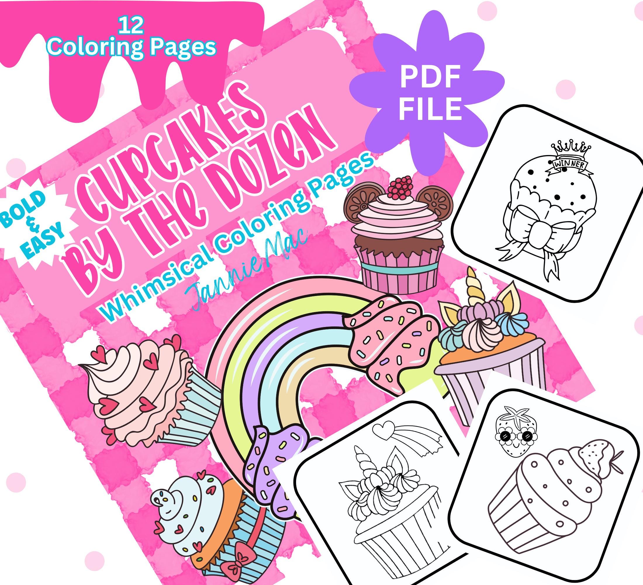 Cupcake Coloring Pages, Bold and Easy, 12 Digital FUN Coloring Pages ...
