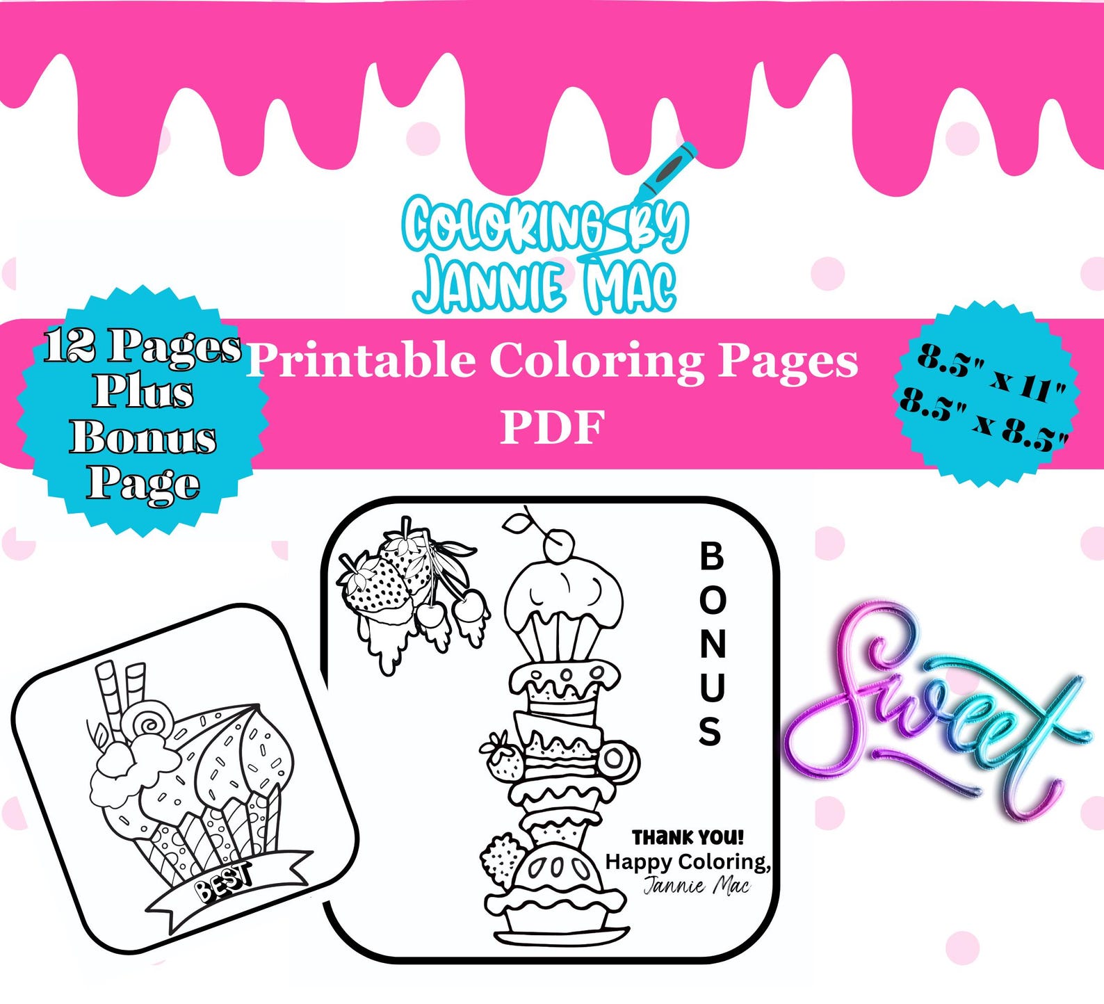 Cupcake Coloring Pages, Bold and Easy, 12 Digital FUN Coloring Pages ...